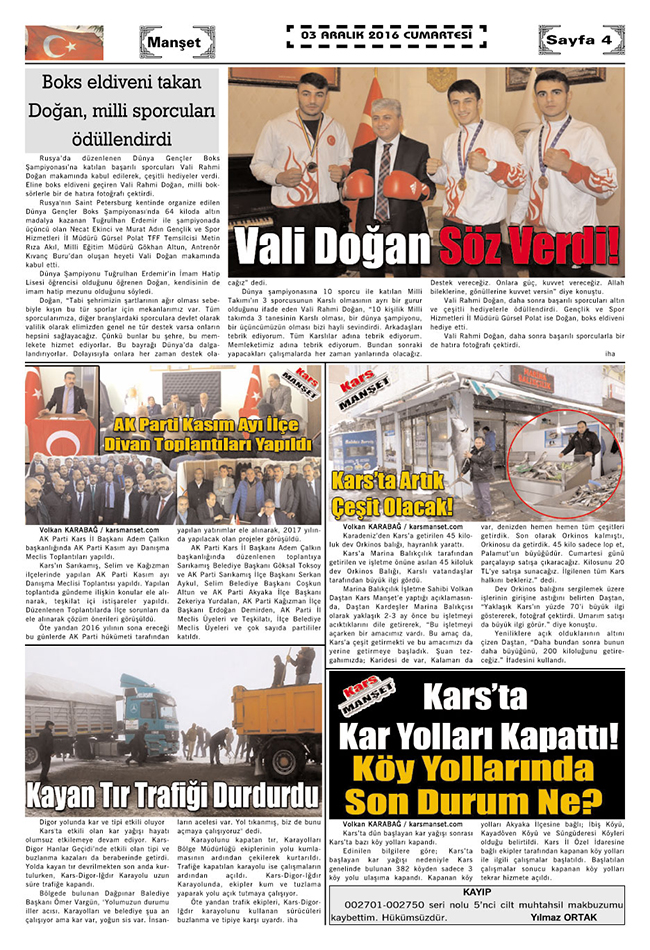 Kars’ın Gazeteleri Artık Kars Manşet’te!